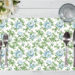 Blue Toile French Paper Placemats, Blue Floral Bridal Shower Paper ...
