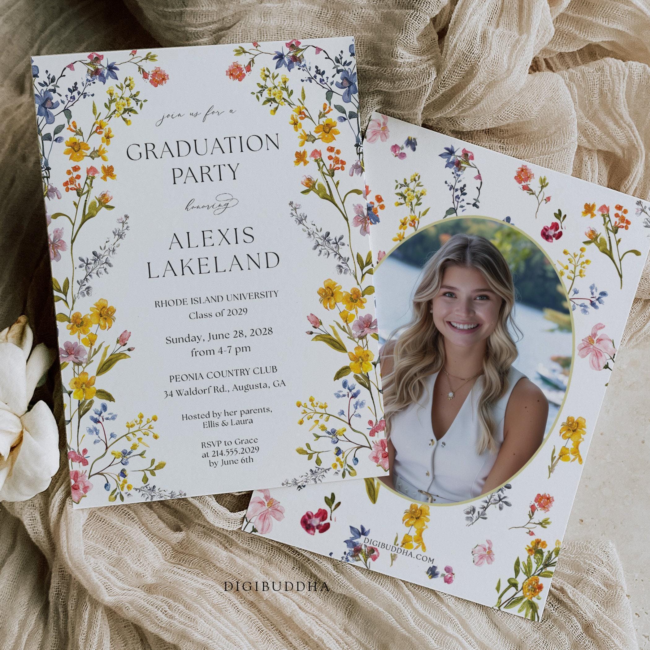 Boho Graduation Party Invitation Printed Floral Graduate Garden Party ...