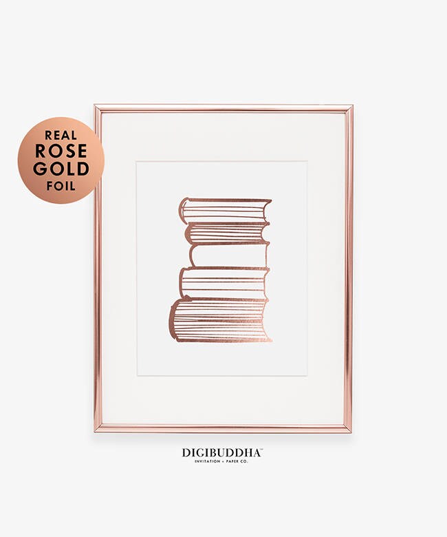 Stack of Books Gold Silver or Rose Gold Foil Print Reader Gift - Etsy