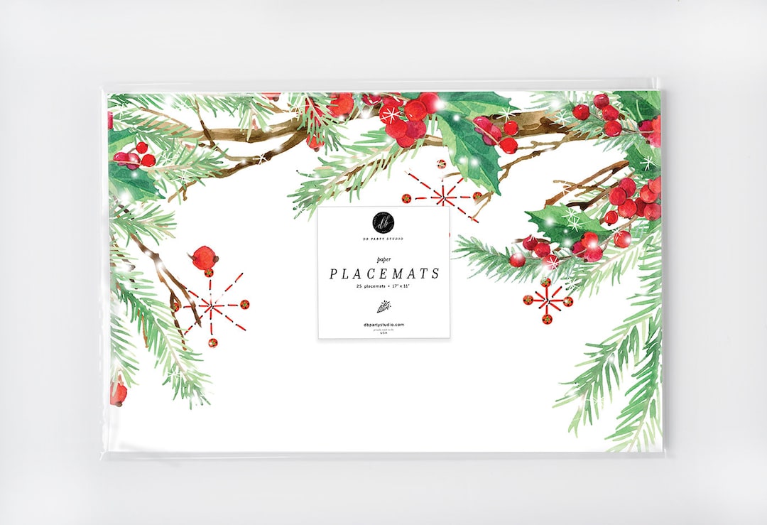 Christmas Evergreen Paper Placemats, Christmas Placemat Patterns, Boho ...