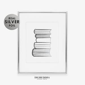 Stack of Books Gold Silver or Rose Gold Foil Print Reader Gift - Etsy