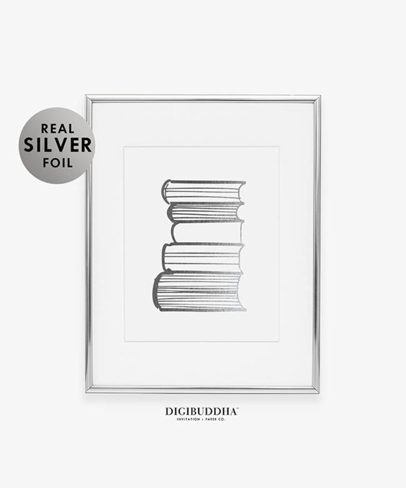 Stack of Books Gold Silver or Rose Gold Foil Print Reader Gift - Etsy