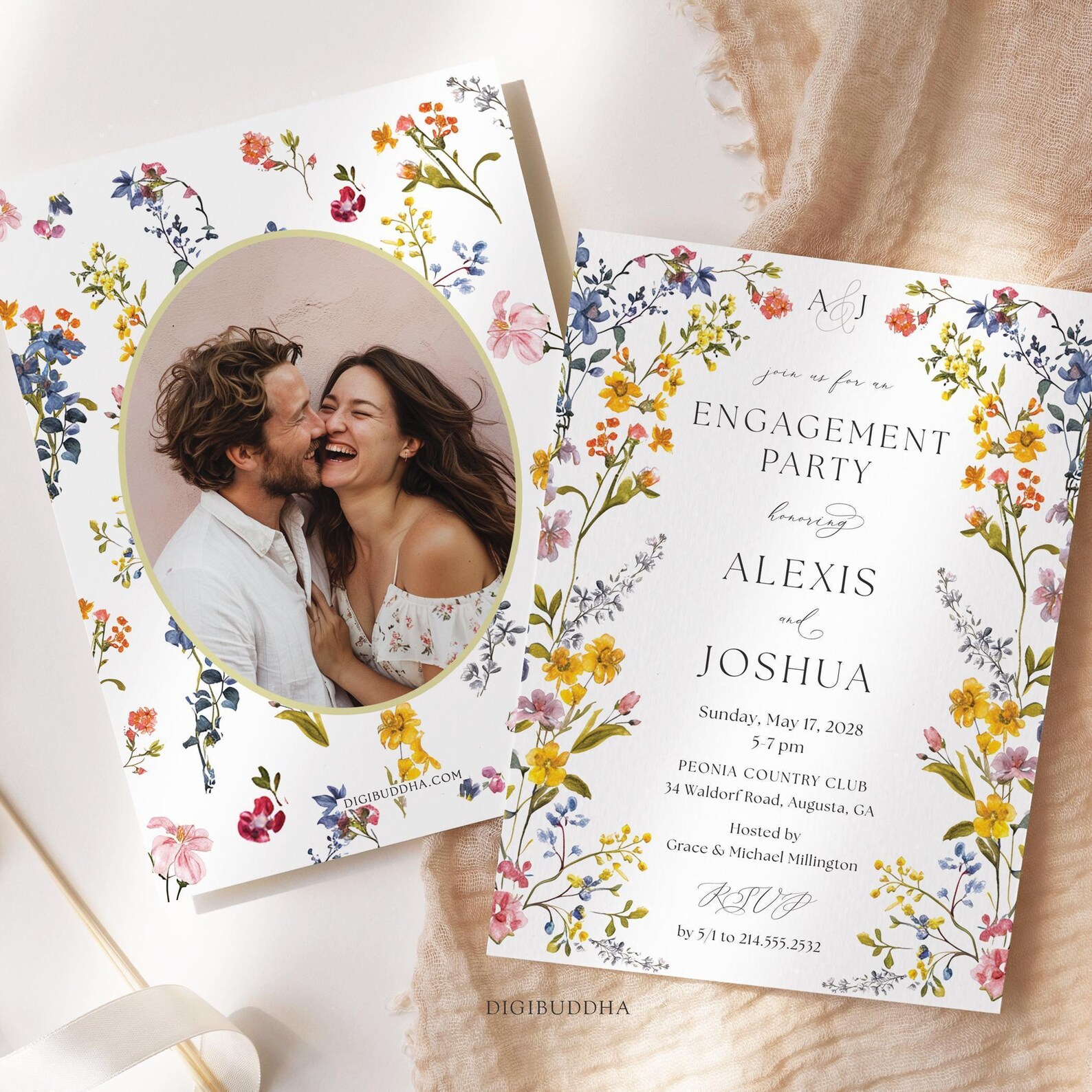 Engagement Party Floral Invitations, Modern Engagement Party Invites ...