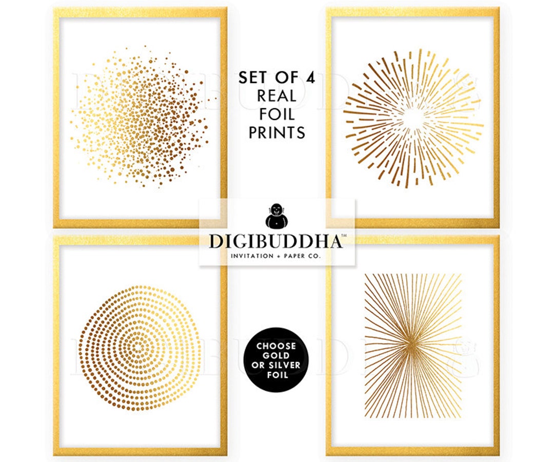 GOLD FOIL PRINTS Set of 4 Abstract Posters Real Gold Foil Decor Gold ...