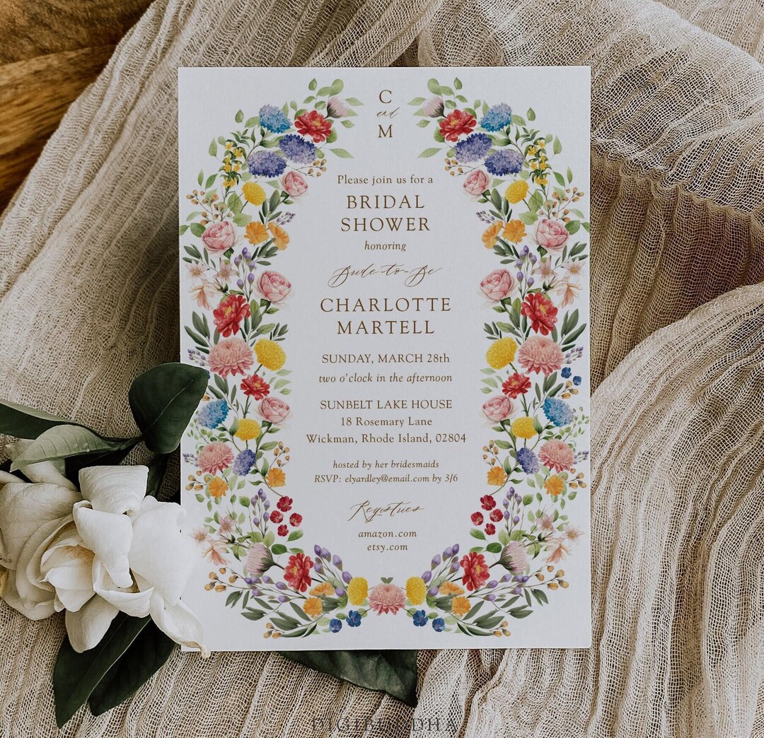 Garden Flower Bridal Shower Invitations Printed, Rustic Floral Summer ...