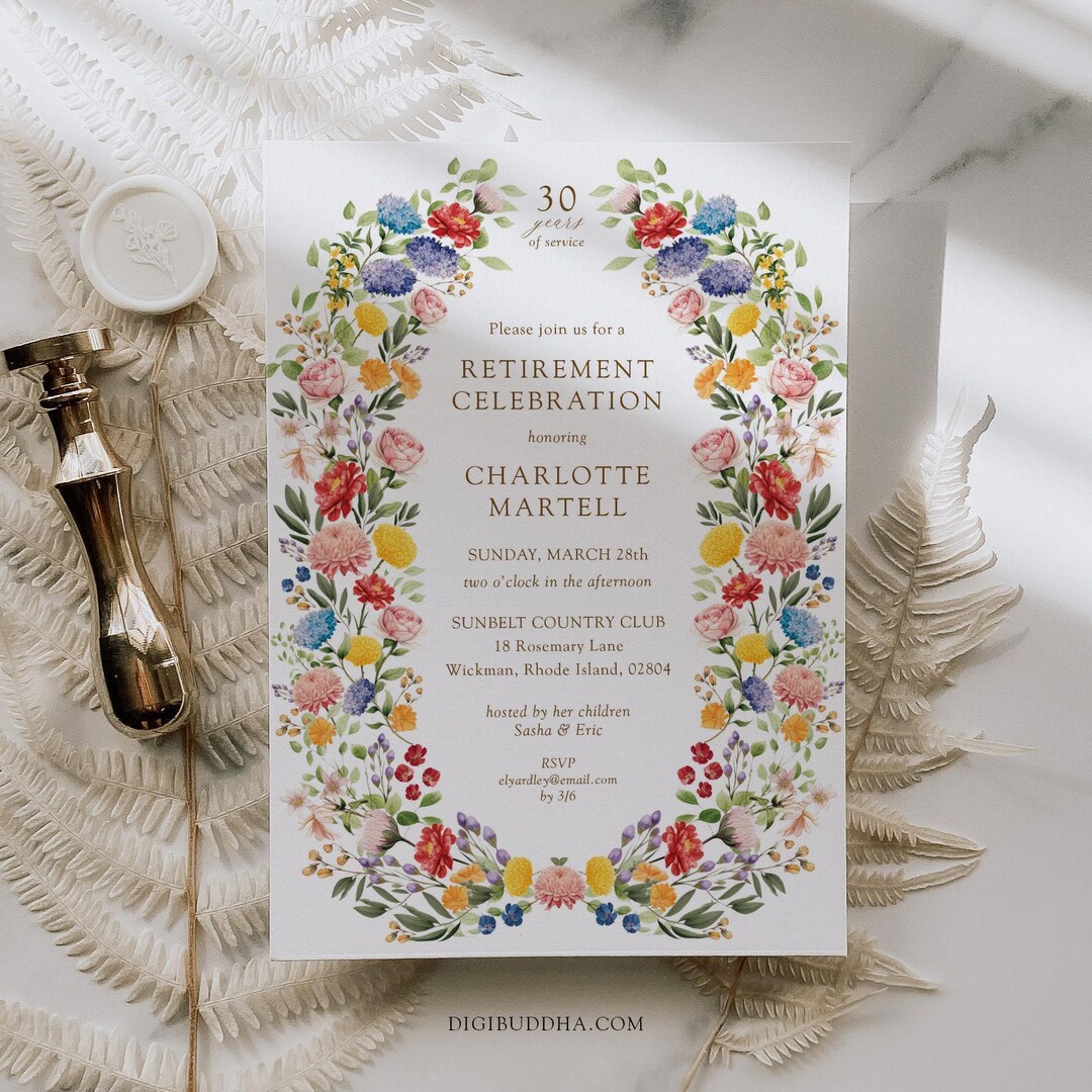 Greenery Retirement Party Invitation, Printed Floral Retirement Party ...
