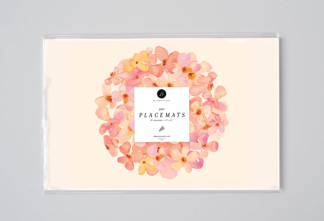 Hydrangea Paper Placemats, Blush Watercolor Paper Placemats, Garden ...