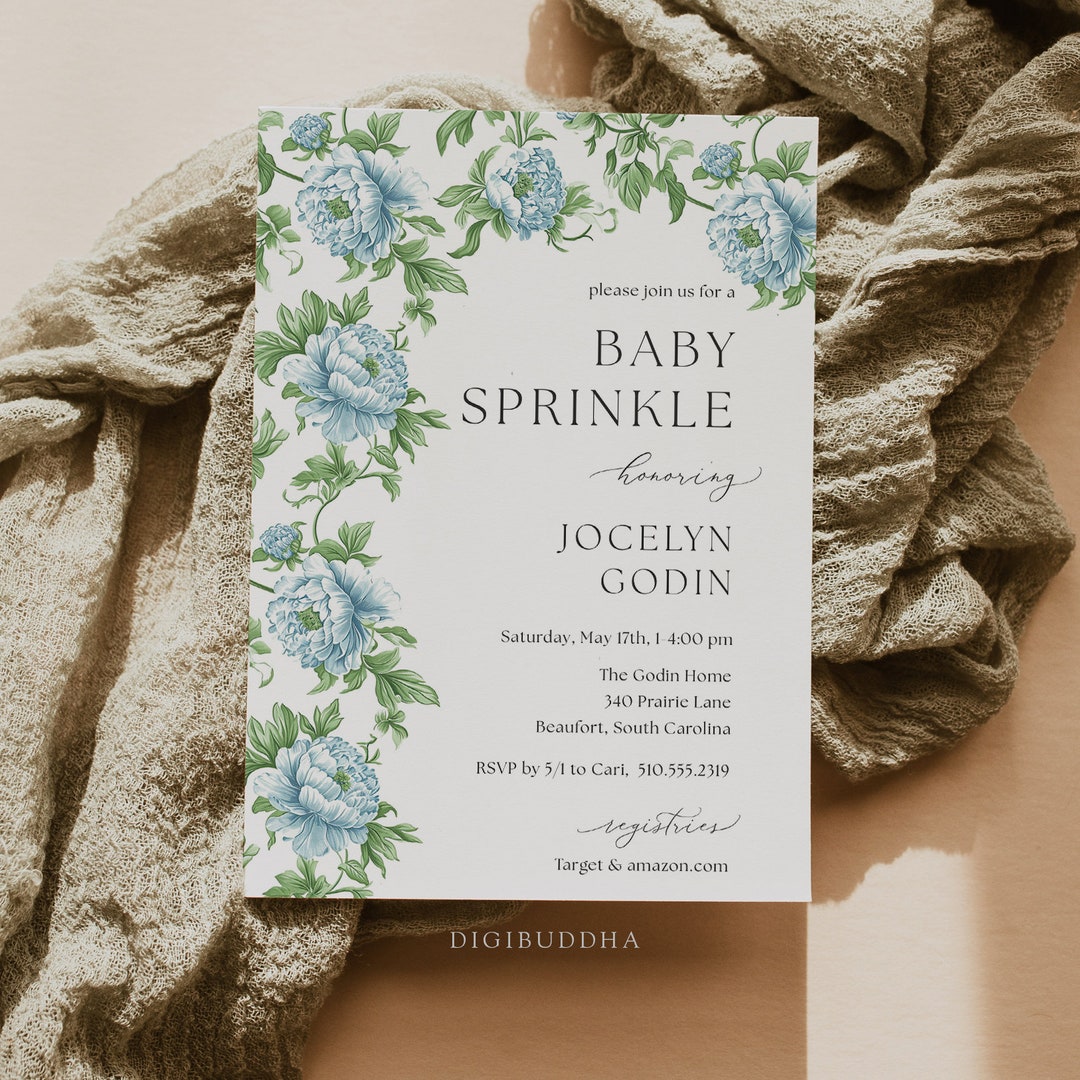 Sprinkled With Love Baby Sprinkle Invitations, Blue French Toile Baby ...