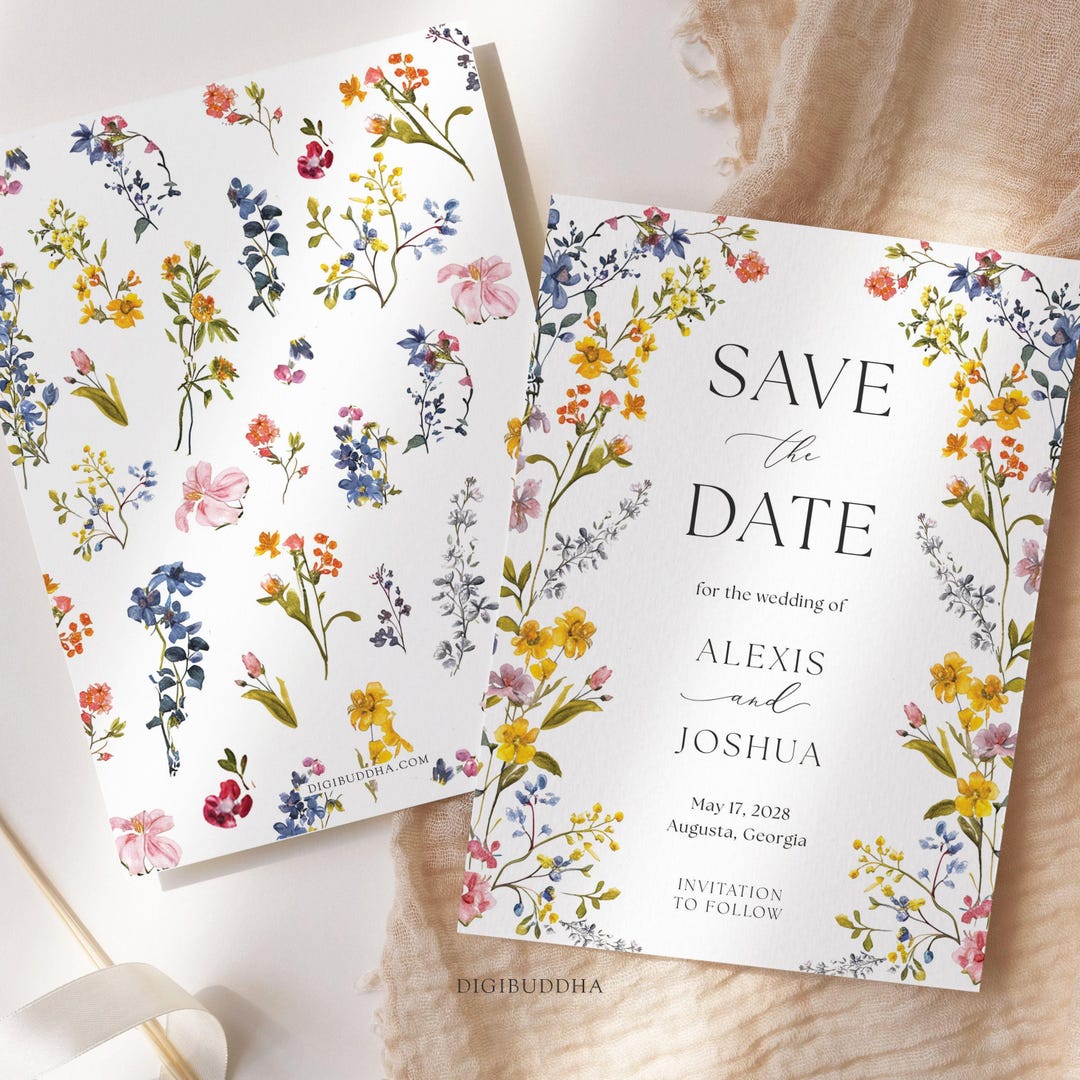 Boho Wildflower Save the Date Cards, Whimsical Wildflower Save the Date Card, Floral Save the ...