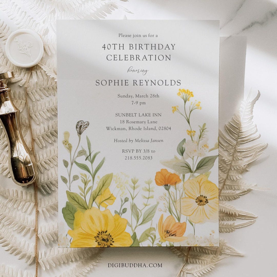 Spring Floral Birthday Party Invitation for Women Meadow Flowers Spring ...