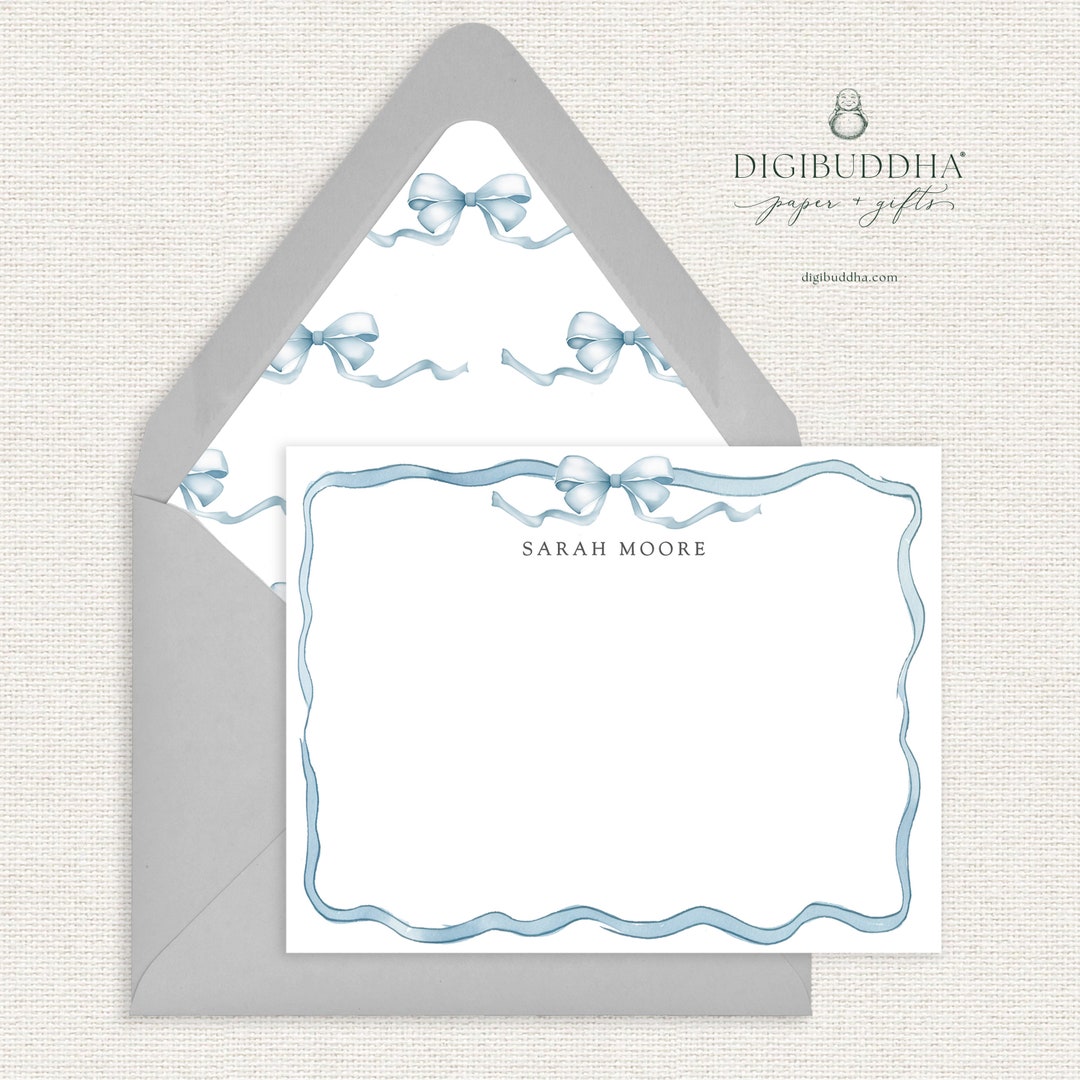Blue Bow Stationery Set, Preppy Blue Grandmillennial Personalized ...