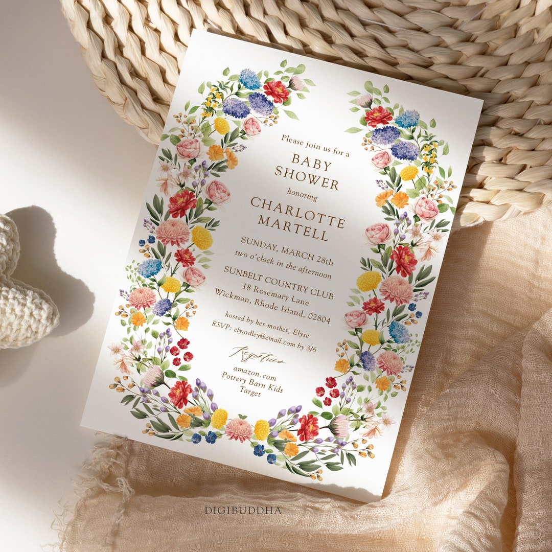 Garden Theme Baby Shower Invitations, Wildflower Baby Shower Invite ...