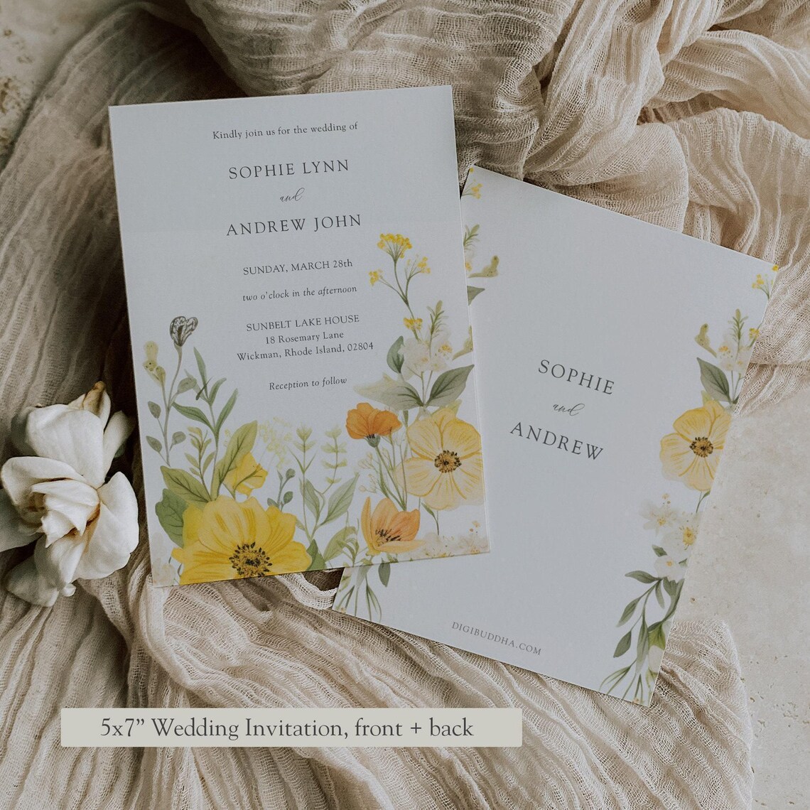 Yellow Wildflower Wedding Invitations, Pastel Wildflower Invitation ...