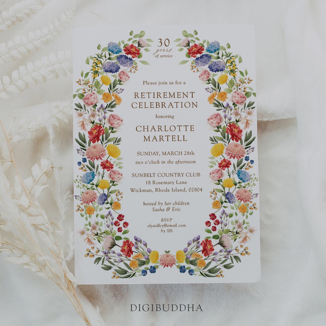 Wildflower Invitation Retirement Party, Custom Printed Retirement ...