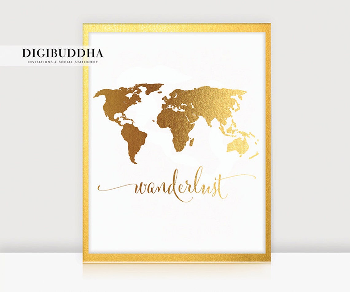 GOLD FOIL PRINTS Set of 2 Art Prints World Map Wanderlust and | Etsy