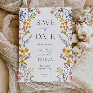 Boho Wildflower Save the Date Cards, Whimsical Wildflower Save the Date Card, Floral Save the ...