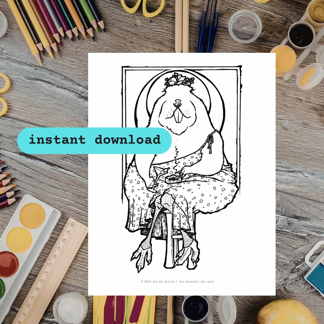 Printable Hand-drawn Coloring Page – Rhonda the Curious Creature ...