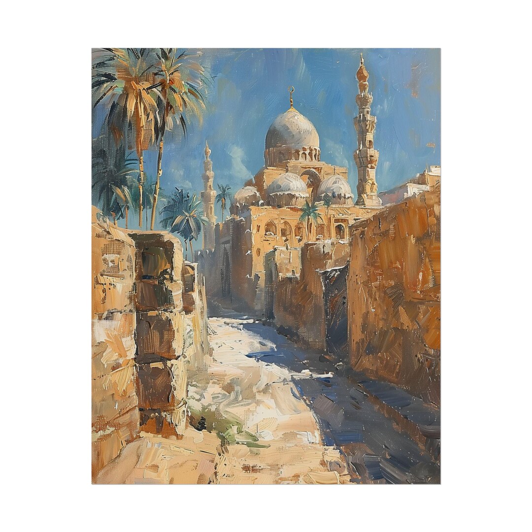 Middle Eastern Street Scene Rolled Poster | Mosque Landscape Art Print ...