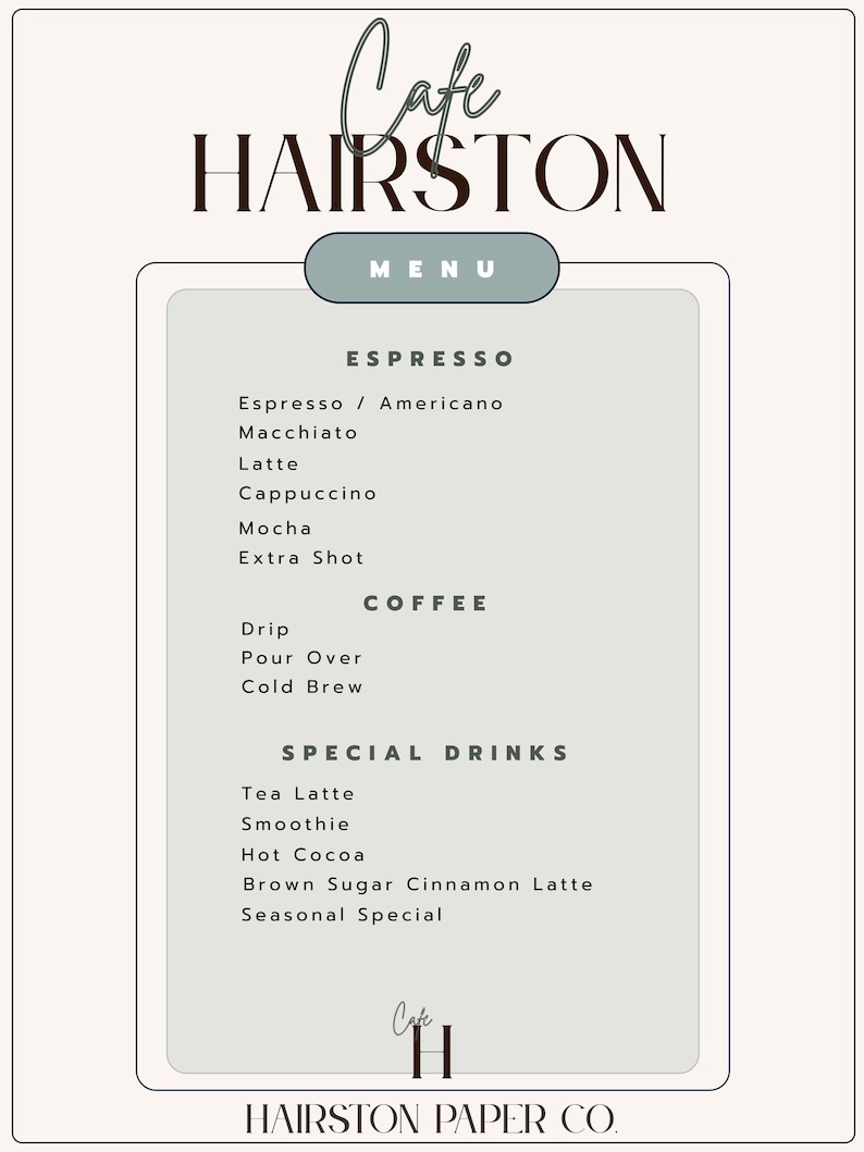 Editable Coffee Bar Menu | Printable Cafe Menu Template | Canva Digital ...