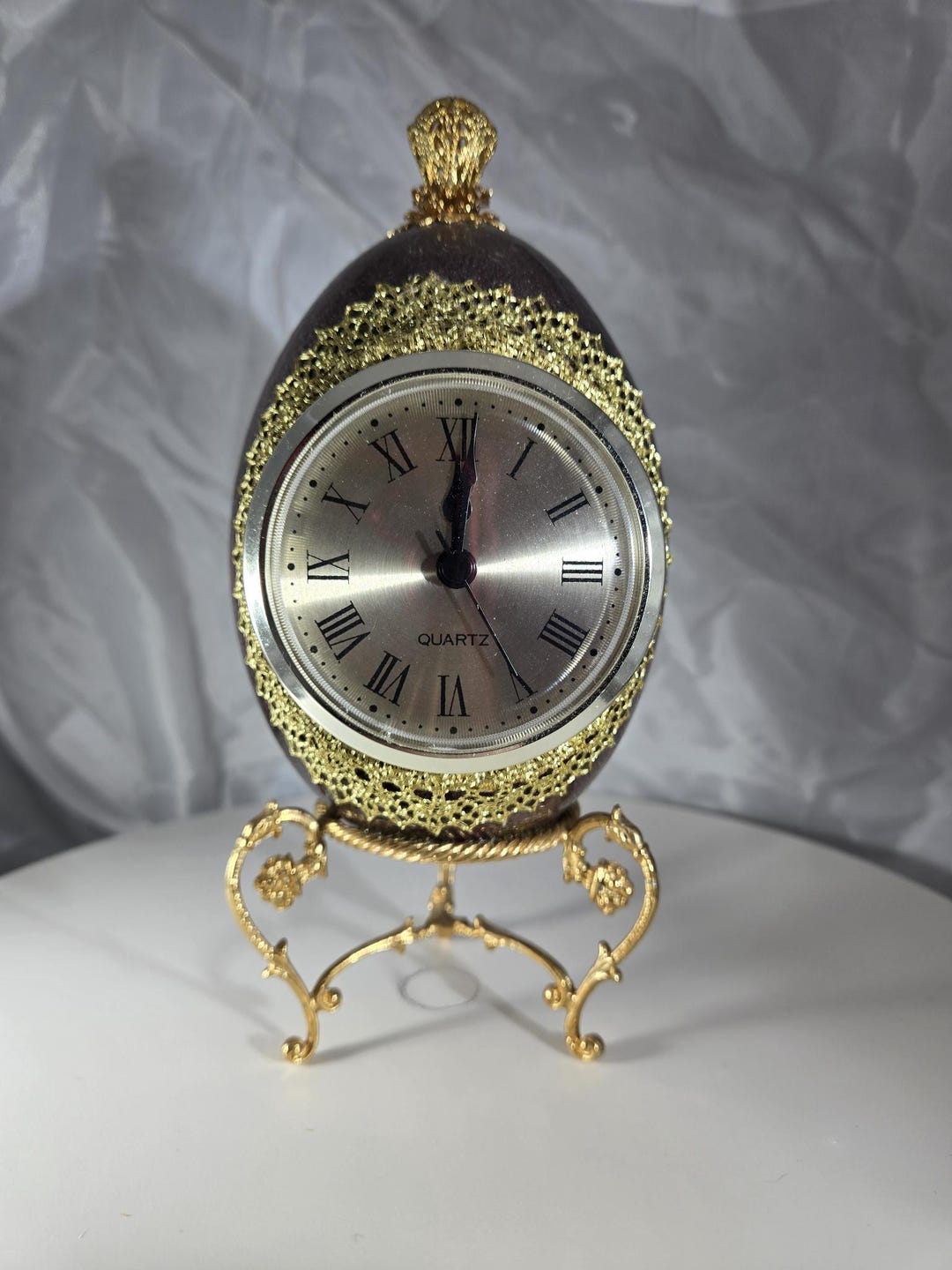Vintage Decorated Emu Egg Clock Purple Gold Fabergé Style Quartz ...