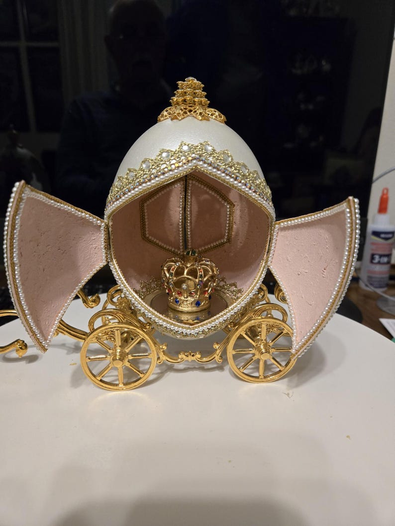 Vintage Emu Egg Carriage Trinket Box Gold Rhinestone Fabergé Style Decor - Etsy