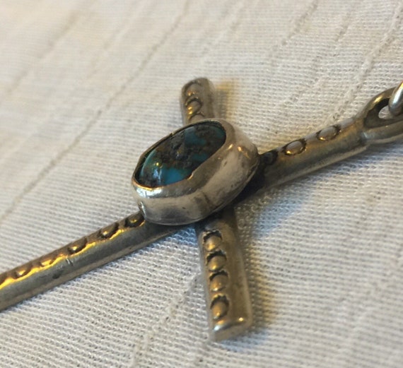 Turquoise Cross. Silver metal, no hallmark, 1-3/4 inc… - Gem