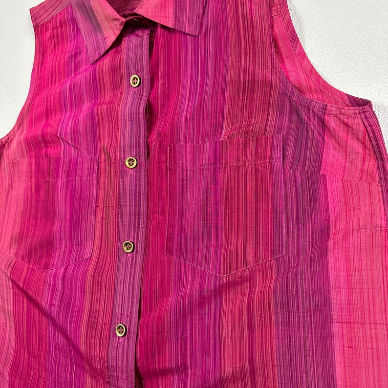 Y2k / 1990s Raw Silk Pink Gradient Button Down Sleeveless Shirt / Real ...