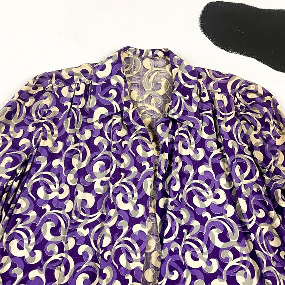 1920s Art Deco Cotton Swirl Print Robe / Purple and W… - Gem