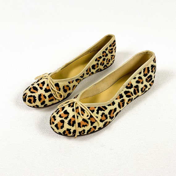 1950s Leopard Print Fuzzy Flocked Flats / Size 8.5 / … - Gem