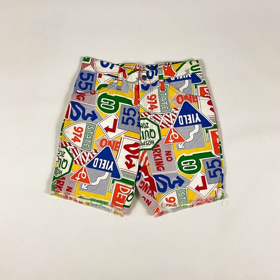 1970s Woolco Frayed Denim Walk Shorts / Printed Denim… - Gem