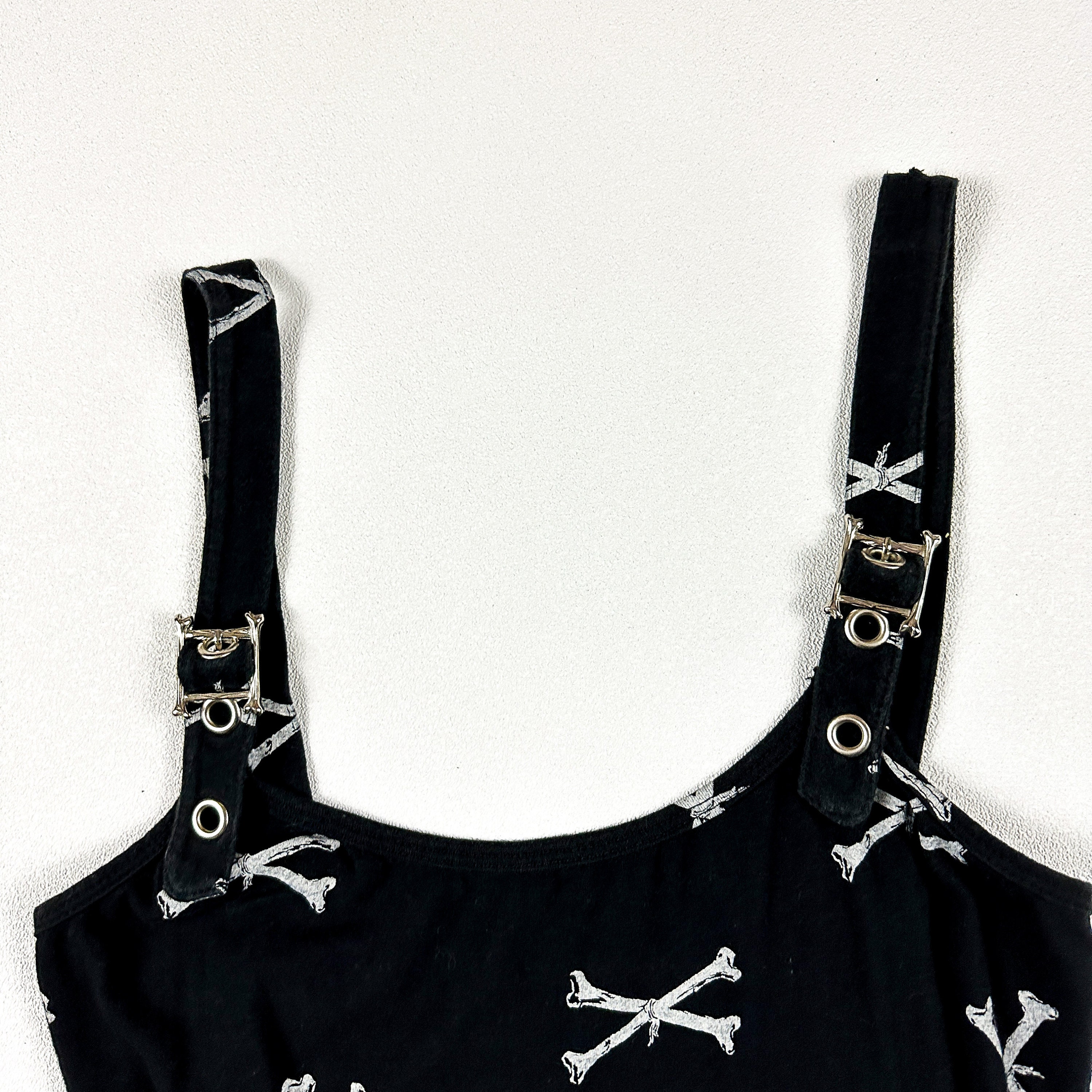 Y2k Lip Service Bones Print Dress Overall Straps With Silver Tone Bone ...