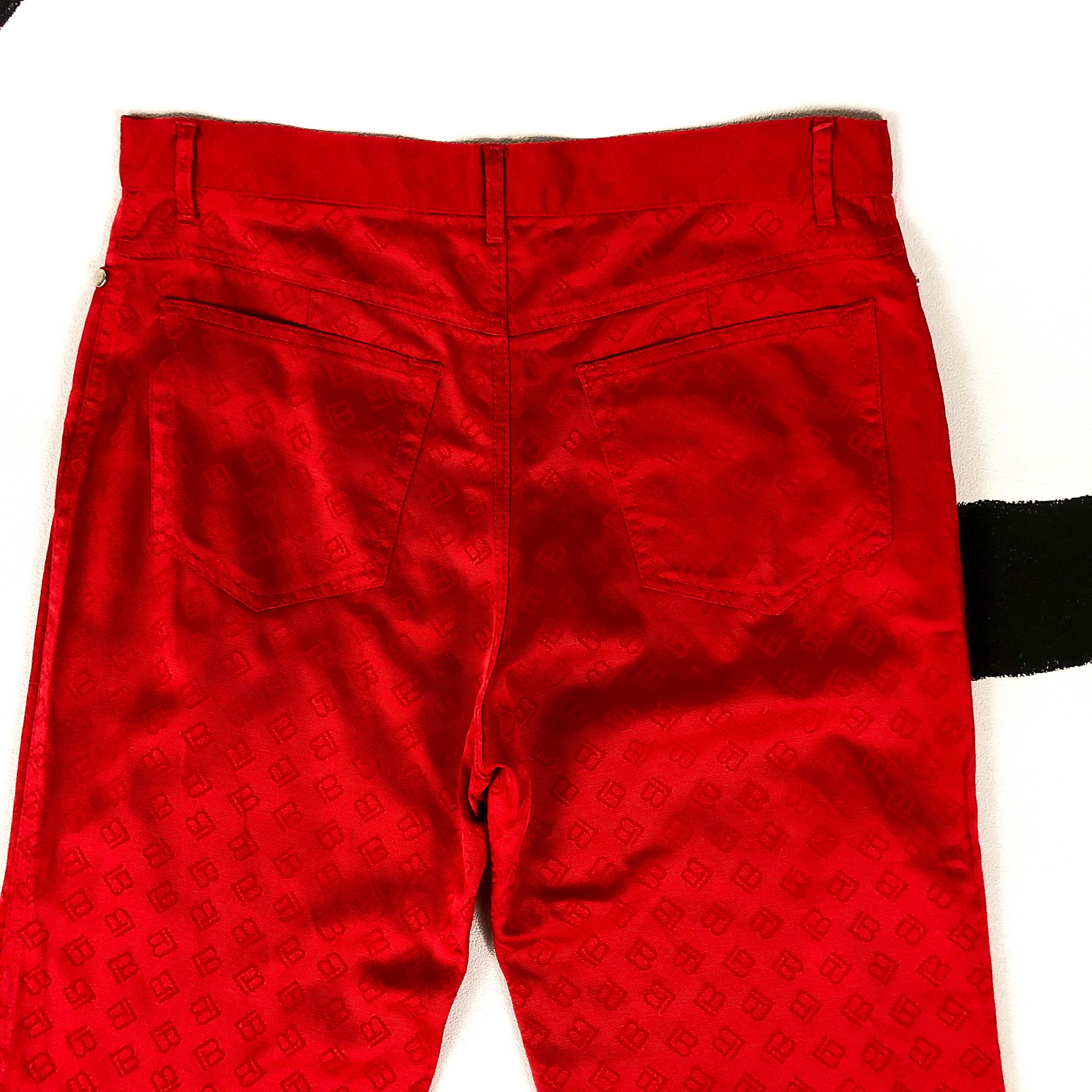90s Red Silky Monogram Pants / High Waist / Straight Leg / | Etsy