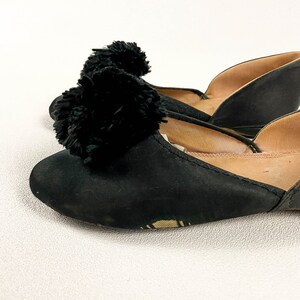 1920s / 1930s Black Satin Slippers With Pom Poms / Puffs / Puff Balls ...
