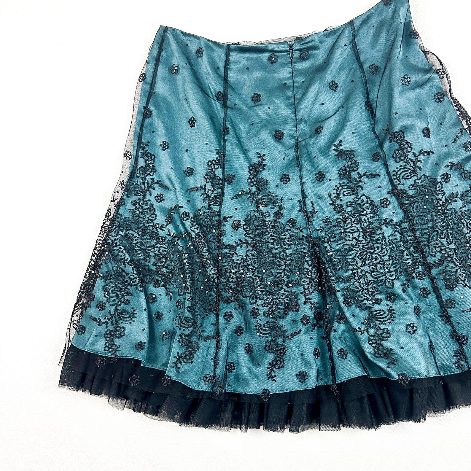 Y2K Adrianna Papell Evening Essentials Blue and Black Beaded Lace Midi ...