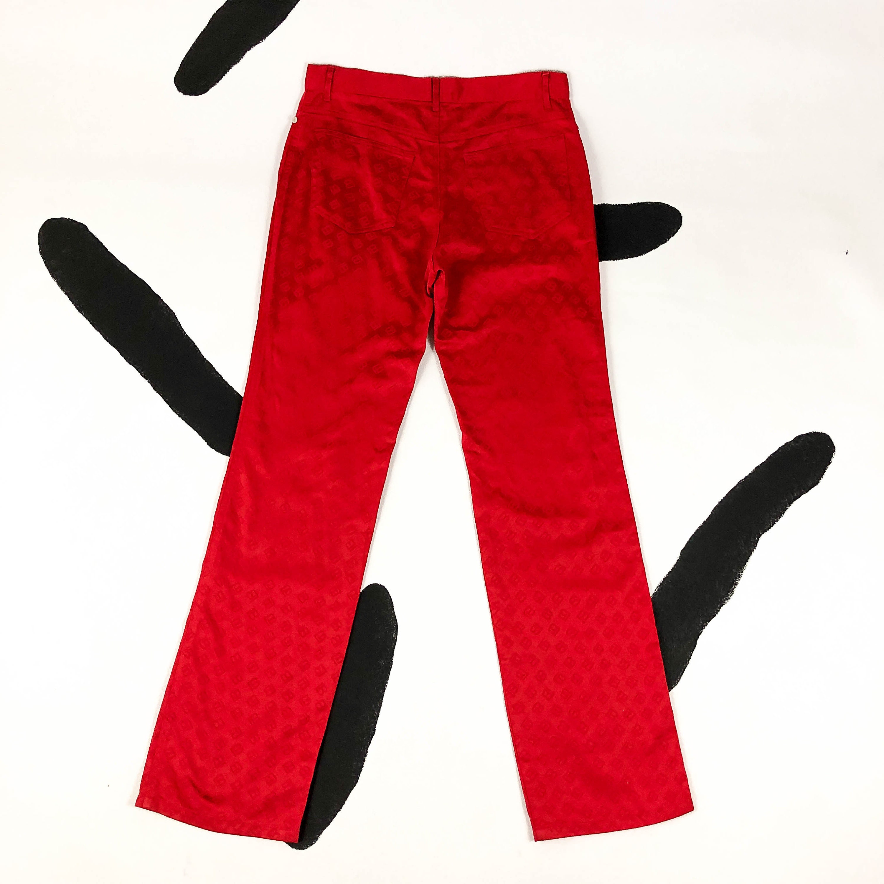 90s Red Silky Monogram Pants / High Waist / Straight Leg / | Etsy
