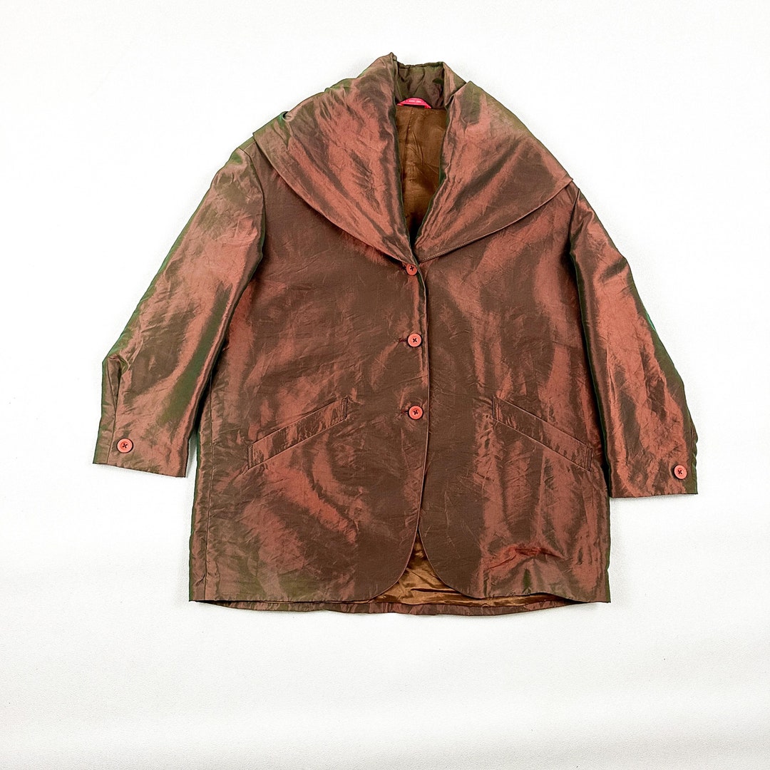 1990s / Y2k Iridescent Oil Spill Jacket With Cocoon Collar / Scarab ...
