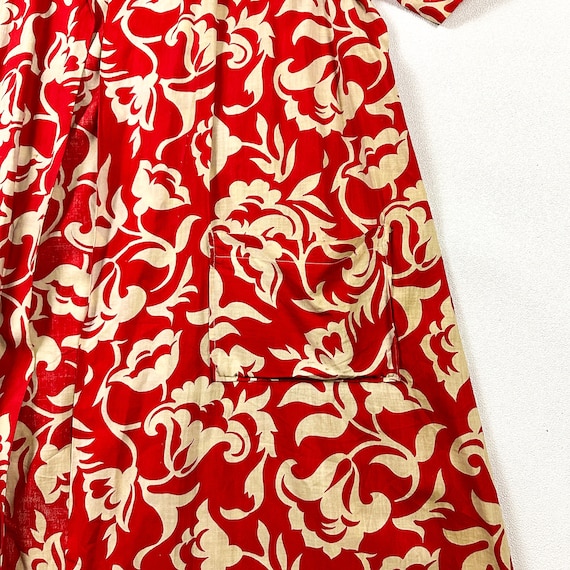 1920s Art Deco Cotton Floral Print Robe / Red and Whi… - Gem