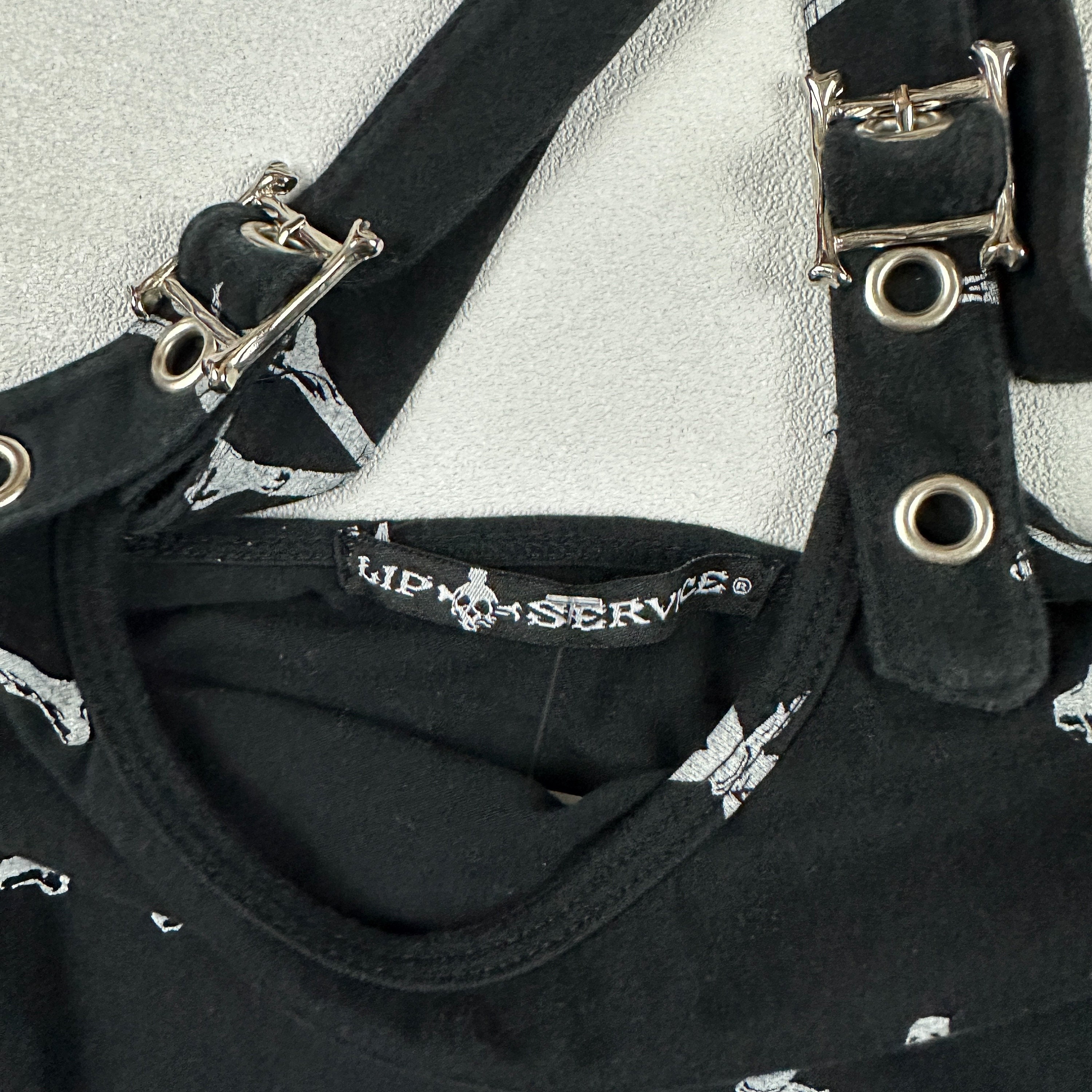 Y2k Lip Service Bones Print Dress Overall Straps With Silver Tone Bone ...