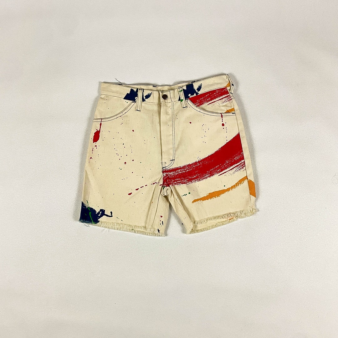 1970s Woolco Frayed Denim Walk Shorts / Printed Denim / Novelty Print ...