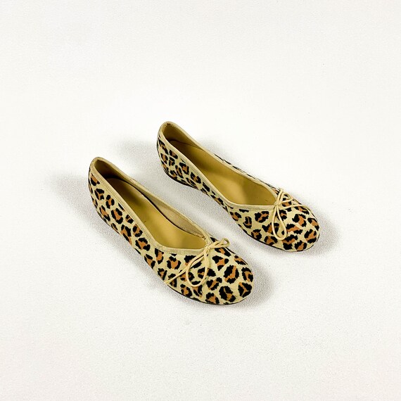 1950s Leopard Print Fuzzy Flocked Flats / Size 8.5 / … - Gem