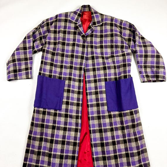 1940s Purple Plaid Mohair Wool Women's Overcoat / Bri… - Gem