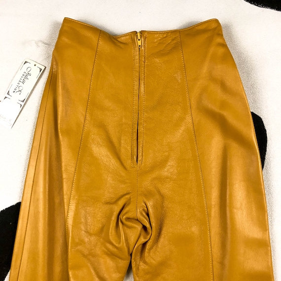80s / 90s / Mustard Yellow Leather High Waisted Pants… - Gem
