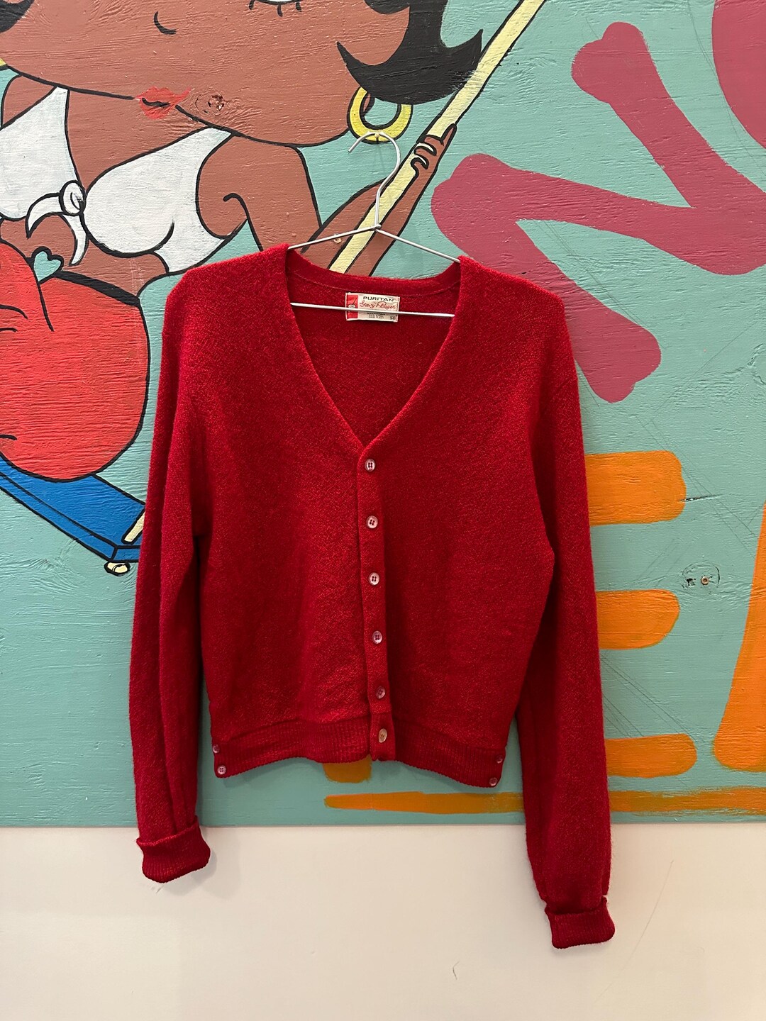 1960s Vintage Puritan Mohair Gary Player Red Cardigan Sweater / Fuzzy ...