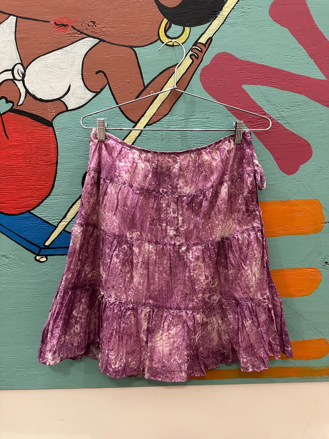 Y2K Pastel Purple and White Tie Dye / Speckked Cotton Tiered Midi Skirt ...