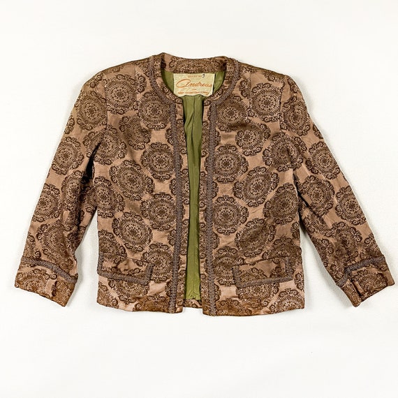 1940s 1950s Copper Brocade Jacket / Open Front / No C… - Gem