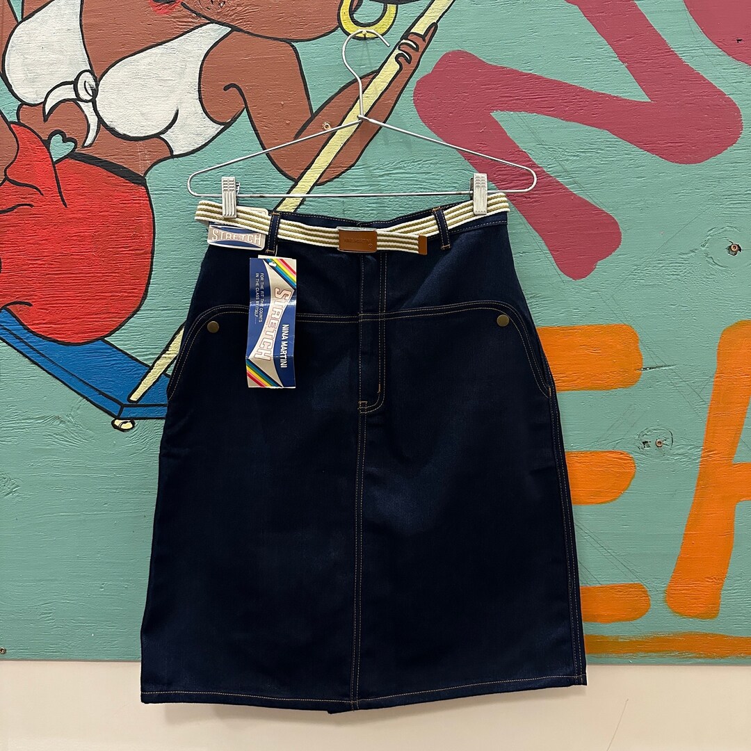 1980s Nina Martini Deadstock Dark Wash Denim Pencil Skirt With Snap ...