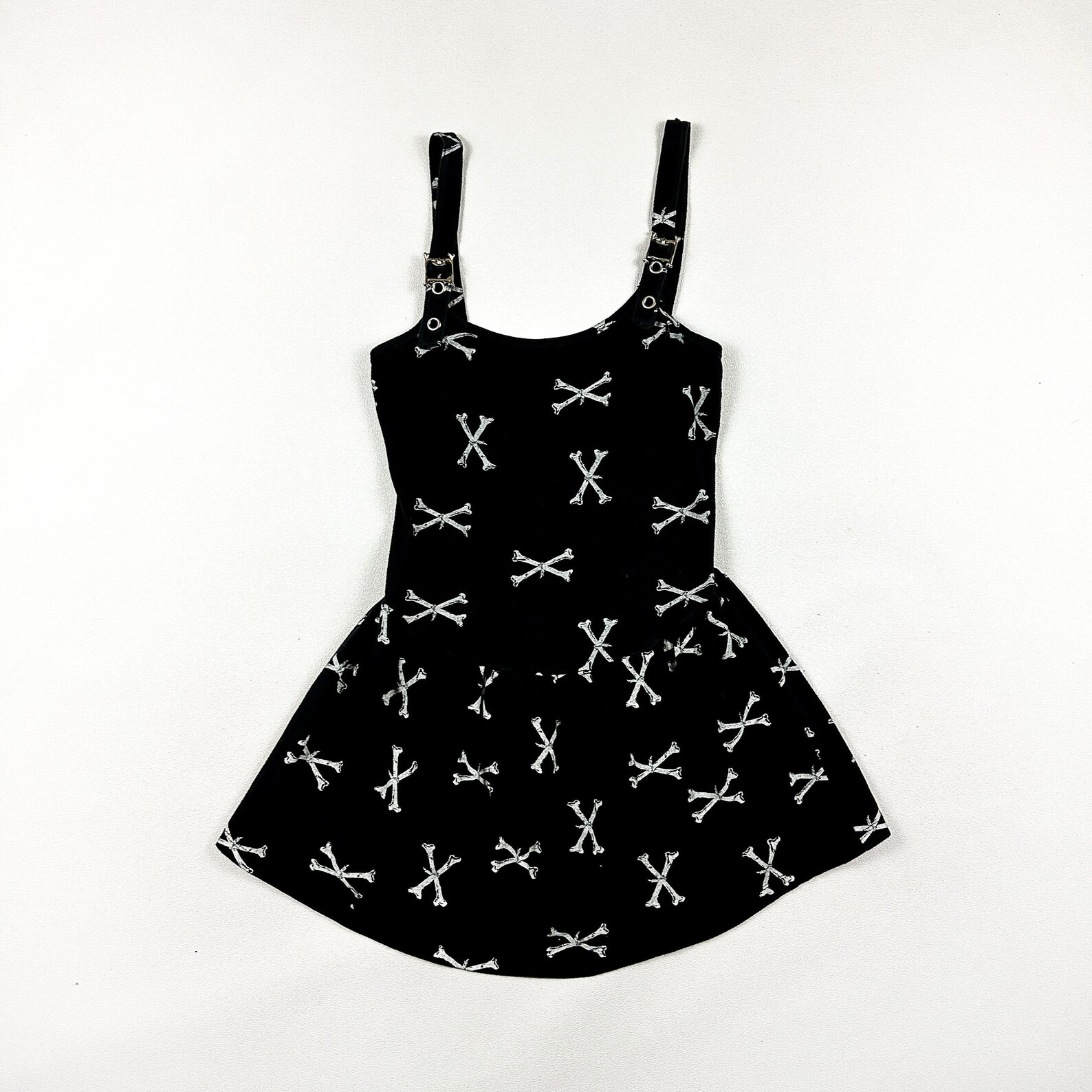 Y2k Lip Service Bones Print Dress Overall Straps With Silver Tone Bone ...