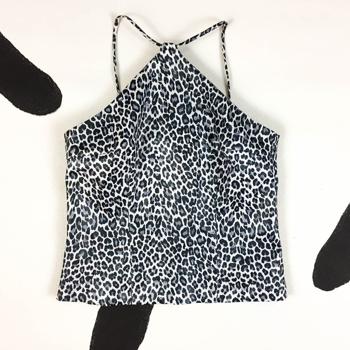 90s Grey Cheetah Print Triangle Cut Halter Neck Strappy Tank | Etsy