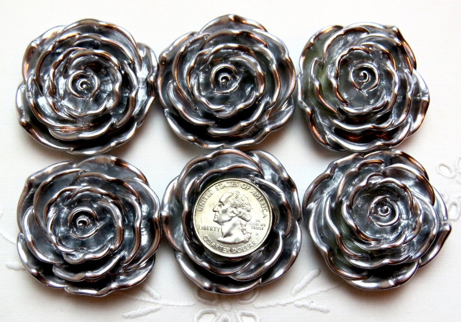 Chunky Beads, 1 - 6 Flower Beads, HUGE 48mm, SILVER Resin Rose ...
