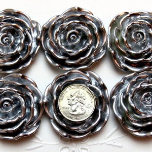 Chunky Beads, 1 - 6 Flower Beads, HUGE 48mm, SILVER Resin Rose ...